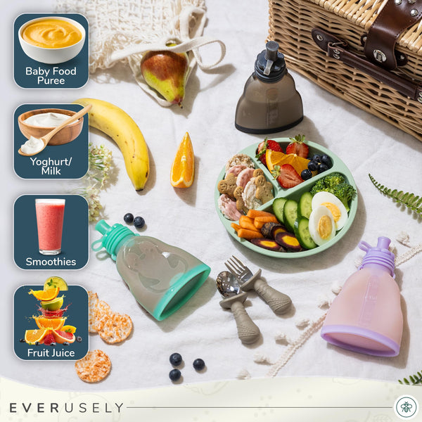 Silicone Reusable Baby Food Pouches - Green – Everusely